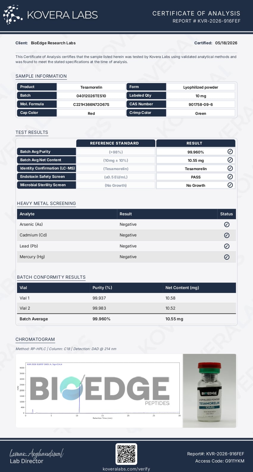 Buy Tesamorelin | Third Party Tested | BioEdge Peptides